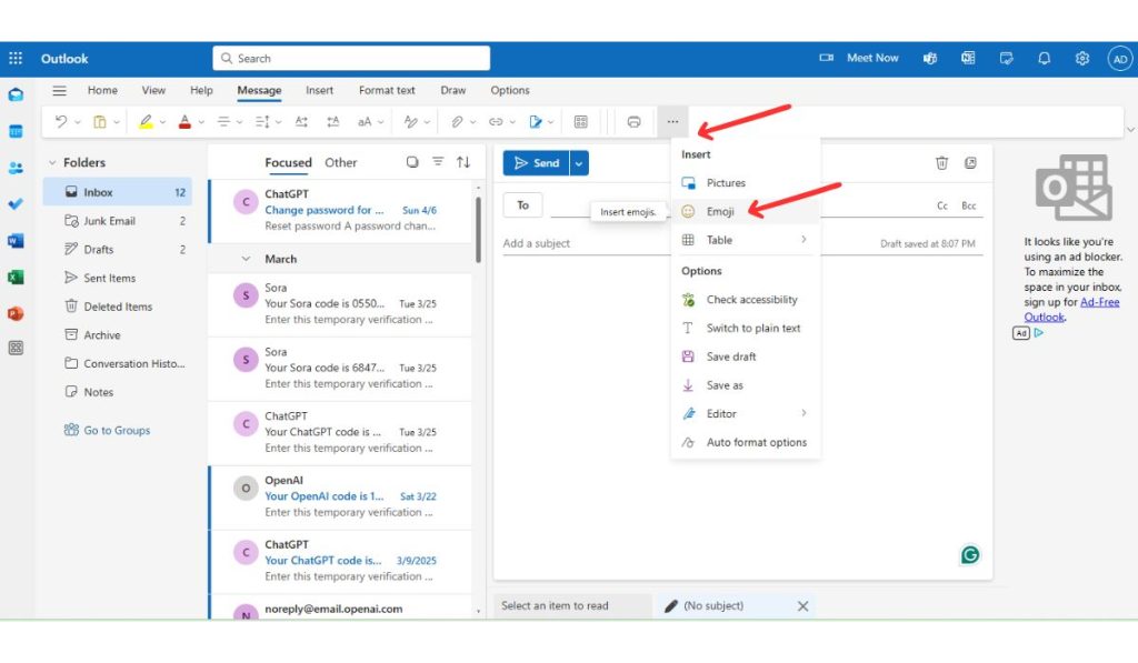 How to Add Emojis in Microsoft Outlook Messages - webdevsupply